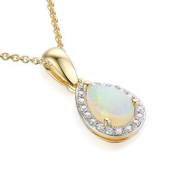 9ct Yellow Gold Diamond & Opal Pendant